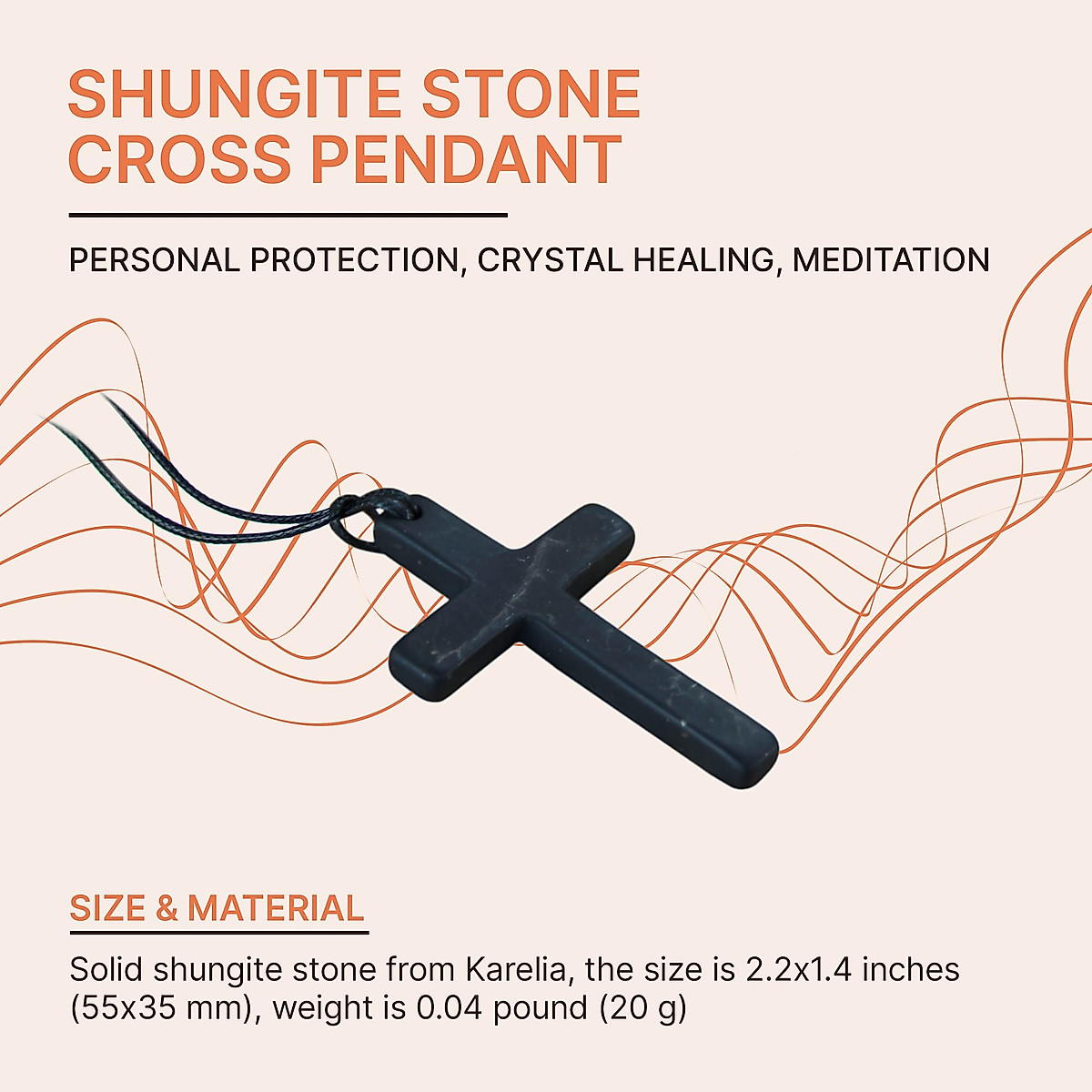 Karelian Heritage Shungite Stone Cross Pendant for Men Unpolished | Genuine Shungite Cross Pendant Black Jewelry for Men and Women | Defender Shield Shungite Cross Pendant Necklace PE163