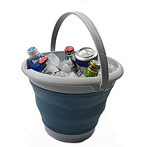 SAMMART 8.5L (2.2 Gallon) Collapsible Plastic Bucket - Foldable Round Tub - Portable Fishing Water Pail - Space Saving Outdoor Waterpot. Size 31cm Dia (Grey/Steel Blue, 2)