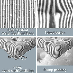 LVTXIII Outdoor 44x22-inch High Back Chair Cushions, Patio Solid Tufted Adirondack Chair Seat Cushions, Seasonal Replacement Rocking Chair Cushion with Ties, Set of 2, Strip Grey