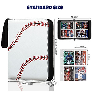 MIXPOET Baseball Card Binder with Zipper, 4 Slots - Fit 400 Cards, Waterproof Card Album Holder Protectors Storage Book Fit Football, Baseball, Sport Cards and Other Trading Cards (White Stitches)