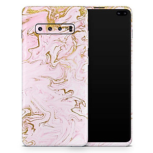 DesignSkinz Rose Pink Marble & Digital Gold Frosted Foil V13 Protective Vinyl Decal Wrap Skin Cover Compatible with The Samsung Galaxy S20 (Screen Trim & Back Glass Skin)