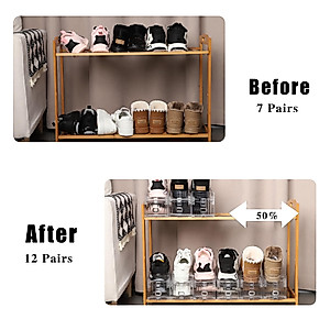 Uni HIMO 12 Pack Shoe Slots Organizer Adjustable Level Shoe Stacker Holder Storage Space Saving Sneakers Display Tray Rack for Closet (Transparent, 12Pack)
