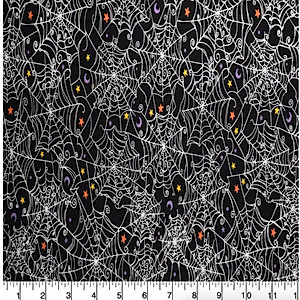 Generic Halloween Spider Web and Stars Cotton Precut Fabric by The Yard - One Yard, Black