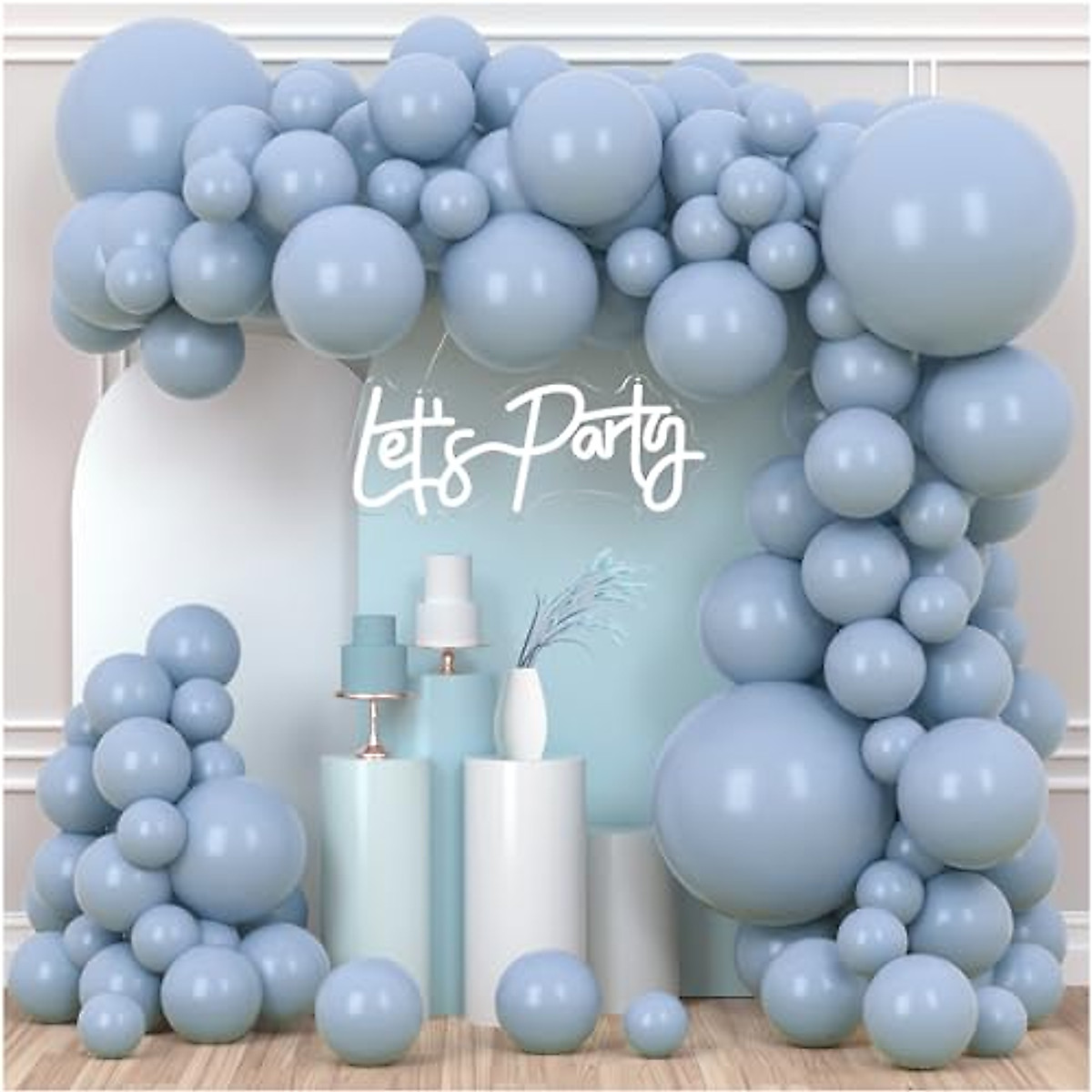 Dusty Blue Balloon Arch Garland Kit Double Stuffed Pastel Blue Black Balloons 18/12/10/5 Inch Different Sizes for Dusty Blue Baby Shower Birthday Wedding Bridal Shower Decorations Party Supplies