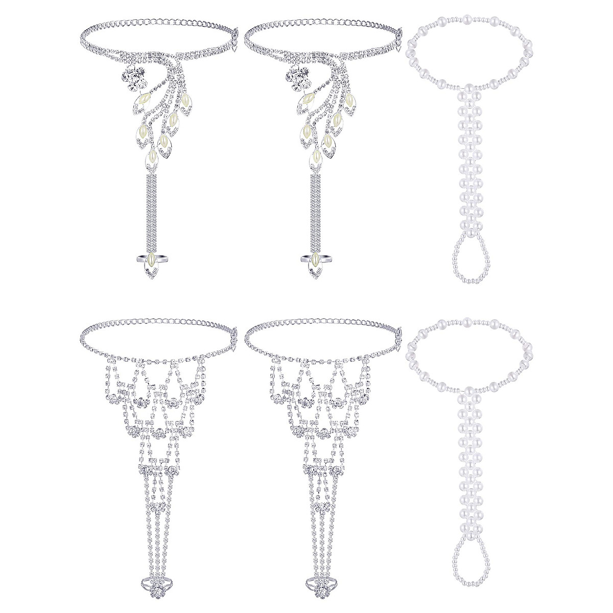 Hicarer 6 Pieces Foot Jewelry Barefoot Sandals for Women Rhinestone Anklets Bohemian Foot Chain for Beach Wedding Valentine's Day