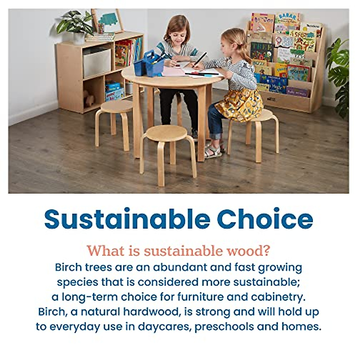 ECR4Kids Bentwood Round Table and Stool Set, Children's Furniture, Natural, 5-Piece