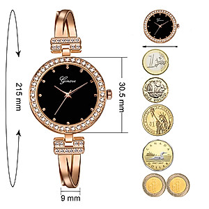 Clastyle Elegante Rose Gold Watch for Women Glitter Crystal Bracelet Watch Black Dial Stainless Steel Ladies Wrist Watches Gift for Her