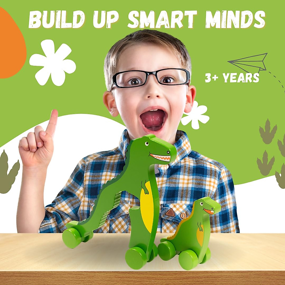 Jack Rabbit Creations Inc Big & Little Wooden Push Toy T-Rex