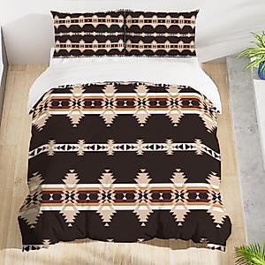 TBUEKLI Western Bedding Sets King Size Boho Aztec Duvet Cover, Tribal Southwestern Comforter Cover Set for Girls Women Kids Boys Bedroom Decor, Geometric Pattern Quilt Cover, Brown Khaki