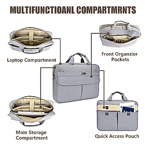 HXLGMD Laptop Bag 15.6 Inch Protective Laptop Shoulder Bag Computer Carrying Case Compatible with MacBook Pro 16 inch, HP, Dell, Lenovo, Asus, Messenger Office Bag with Strap - Grey