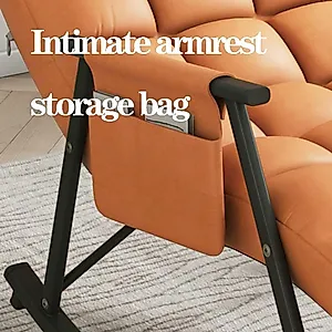 WIGSELBL Accent Folding Rocking Recliner Chair Nursery with Side Pocket and Adjustable High Back,Comfortable Upholstered Nursing Glider Rocker Armchair for Living Room (Color : Orange)