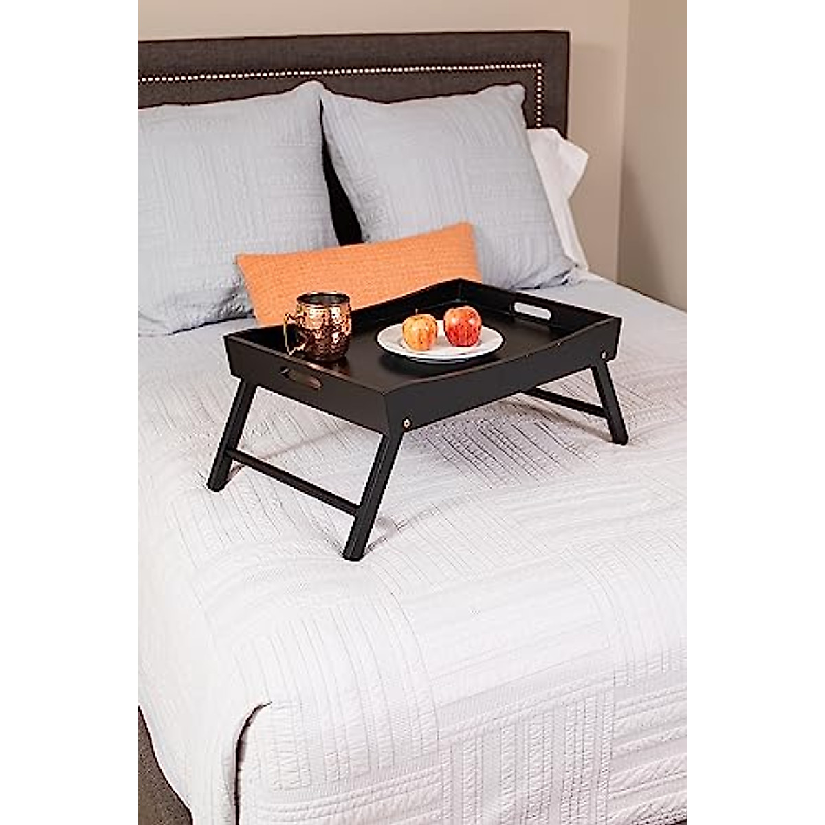 BIRDROCK HOME Wood Bed Tray with Folding Legs - Work from Home - Wide Breakfast Serving Tray Lap Desk with Sides and Handles - Black