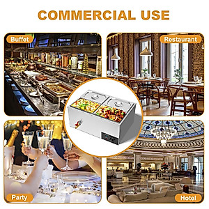 4 Pan Commercial Food Warmer, 19.2 QT Steam Table Food Warmer,600W Warmers for Food Trays Buffet with 86-185°F Temp Control,Steam Table with Lid and Tap for Catering and Restaurants,Silver