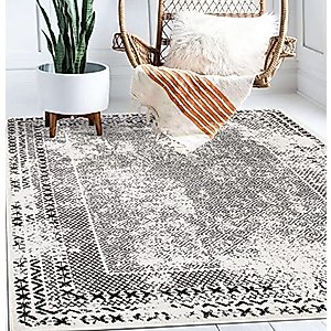 Rugshop Bohemian Distressed Border Stain Resistant High Traffic Living Room Kitchen Bedroom Dining Home Office Area Rug 5'x7' Black