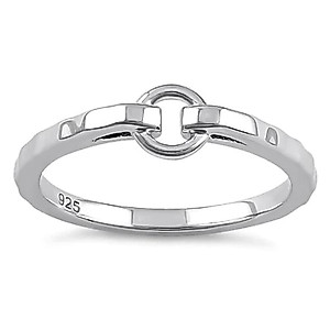 925 Sterling Silver Hammered Shared Hoop Women Stackable Ring (Sterling Silver, 7.5)