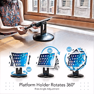 EHO iPad Stand, 360° Rotating Commercial Tablet Stand, Retail Kiosk, 6"-13" (Screens) Adapter Universal Tablet Clamp Holder for iPad, iPad Air, iPad Mini, Microsoft Surface, Most Tablets - Black