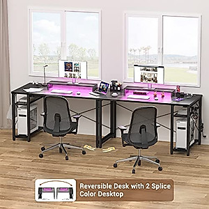 armocity Computer Desk with LED Lights, Gaming Desk with Power Outlet and USB, 40 Reversible Laptop Table with Moveable Monitor Stand, Small Desk for Small Spaces, Office, Gaming Room, Grey and Black