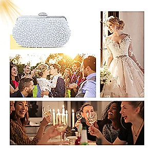 ERCULER Topfive Women's White Pearl Beaded Clutch Evening Handbags for Formal Bridal Wedding Clutch Purse Prom Cocktail Party