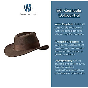 Indiana Jones Men's Crushable Wool Felt Fedora Hat, Brown, X-Large