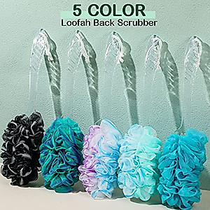 5 Pieces Loofah Back Scrubber for Shower Long Handle Bath Body Brush Shower Brush with Long Handled Deep Cleansing and Exfoliating Bath Loofah Sponge for Men Women in Bathing Accessories