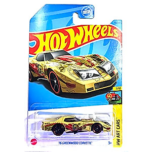 Hot Wheels - Greenwood Corvette - '76 - Yellow/Dragon - HW Art Cars 7/10-2023 - Mint/NrMint Ships Bubble Wrapped in a Sized Box