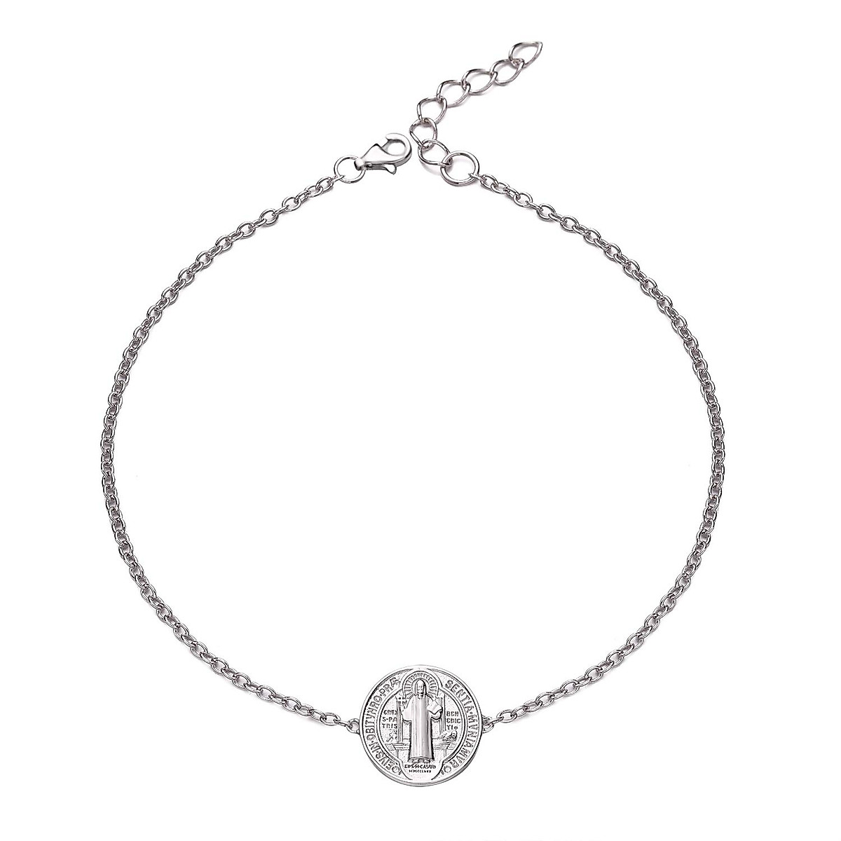 WIOY Saint Benedict Medal Bracelet 925 Sterling Silver, San Benito Medalla Bracelet, Catholic st Benedict Jewelry Gift for Women