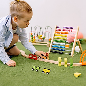 4 Pieces Wooden Car Ramp Race Track Toys for Aged 1 2 3, Christmas Party Present Wooden Car Ramp Racer Mini Cars Play Set Replacement Cars, 4 Pieces