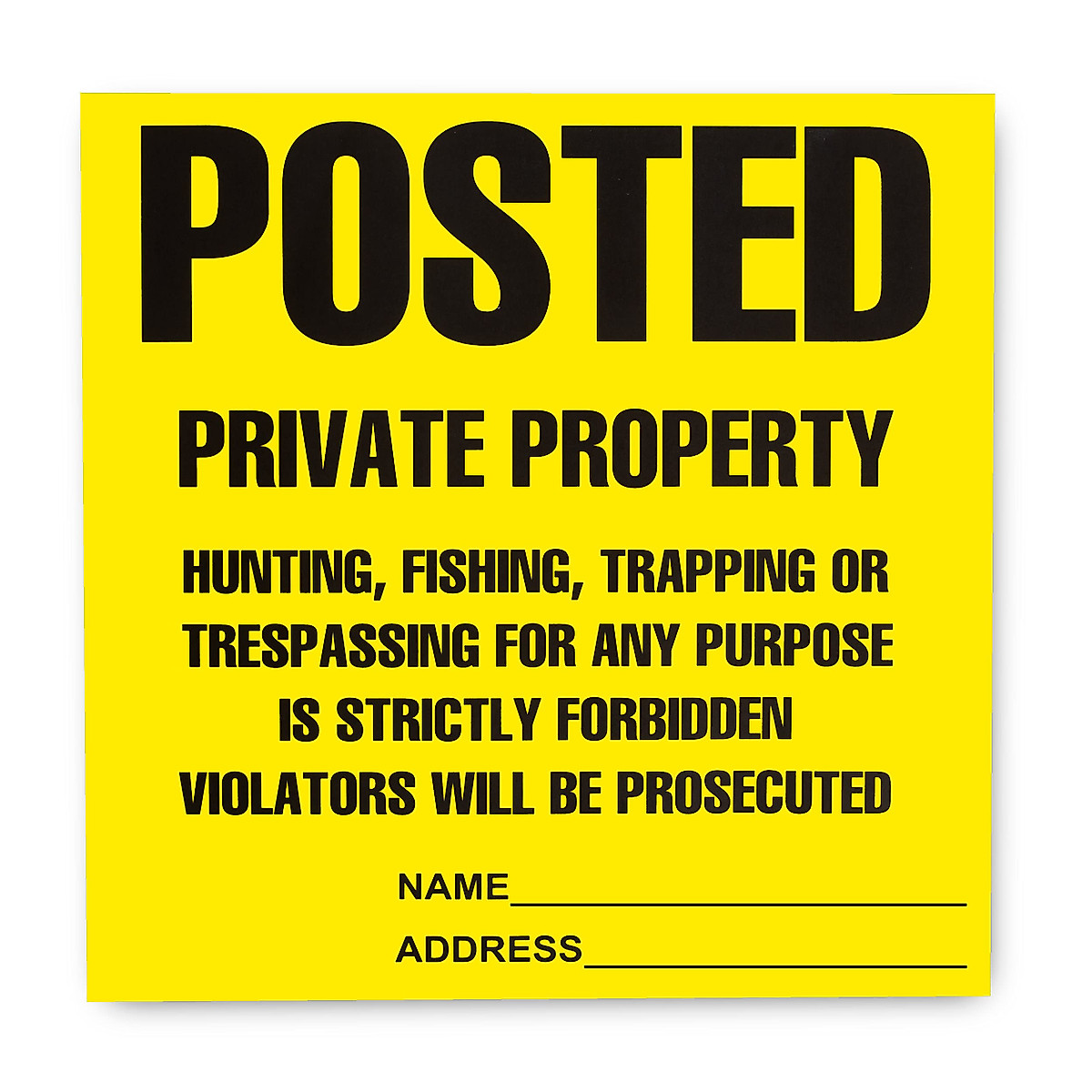 Posted Signs No Trespassing No hunting signs, (100 Pack) Posted Signs No Hunting or Trespassing Signs, Heavy Duty, Weather Resistant, 11” x 11" Posted Signs Yellow