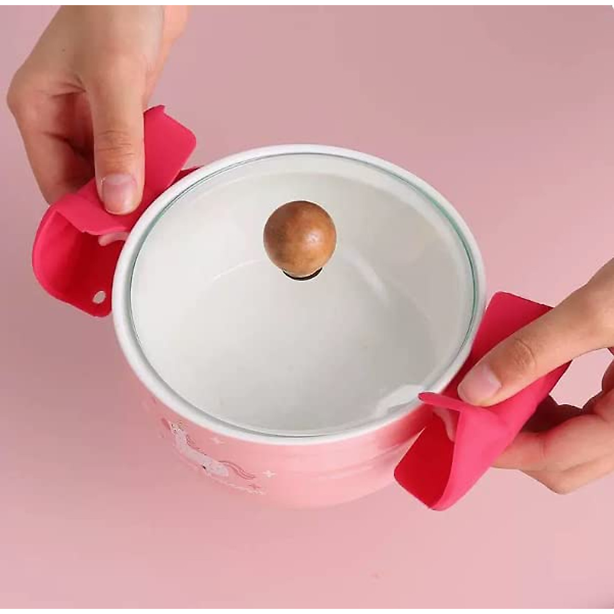 Qiiuuy Silicone Cooking Pinch Grips Oven Mitts,Bow-Tie Anti-Burn Clip,Textured Design,Kitchen Finger Grips,Waterproof,Red Raspberry and Pink