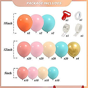 RUBFAC 134pcs Pastel Balloons Garland Kit Coral Balloons Turquoise Balloons Gold Metallic Balloons, bride balloons for Baby Shower Girls Birthday Weeding Anniversary Decorations