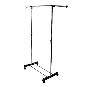 Vasitelan Simple Standard Double Rod Rolling Clothing Garment Rack for Hanging Clothes, Metal Clothes Organizer with Lockable Wheels (Style 2)
