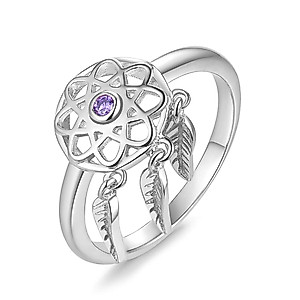 TONGZHE Dream Catcher Ring Sterling Silver 925 Cubic Zirconia for Women Band Width 0.7in(Rhodium #6)