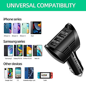 VISELER USB C Car Charger Adapter 84W 10.8A, 4 Port Fast Car Charger, PD3.0 QC3.0 Car Phone Charger Fast Charging Compatible with iPhone 13 12 11 Pro Max, Samsung Galaxy S21 20/Note 20, Pixel, LG.