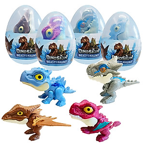 xinge 4Pack Clolorful Dinosaur Eggs with Novelty Biting Hand Tyrannosaurus Gags Family Game Educational Toys Kids Teens Party Favor,Easter Basket Stuffers