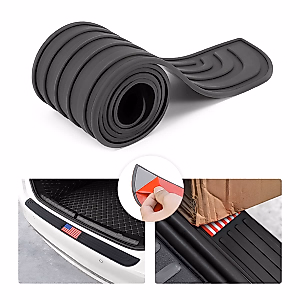 Car Rear Bumper Protector Guard, American Flag Anti-Scratch Door Entry Sill Guard, Non-Slip Rubber Vehicle Trim Cover Protection Strip, Car Accessories for Most Cars (Black/Red Flag/35.4"x2.7")