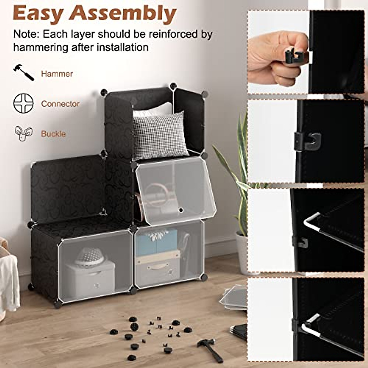 Safstar 48 Pairs 12 Cube Shoe Rack Organizer, Freestanding Shoe Storage Cabinets with Side Hanging Hook, Expandable Cube for Heels & Boots, Space Saver Shoe Racks for Closet Entryway Bedroom Hallway