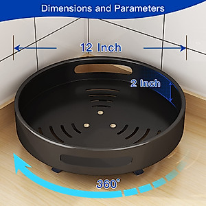 DIHUMK Lazy Susan Organizer Turntable for Kitchen Cabinet Pantry Bathroom or Countertop with Large Spice Rack Steel (12 Inch, Black)