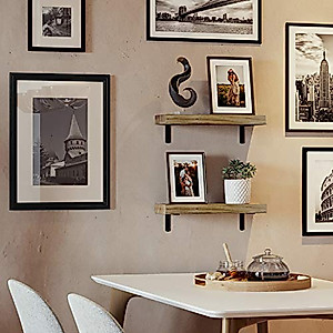 Wallniture Palma Wood Floating Shelves for Wall, Wall Shelves for Living Room Decor, Organization and Storage Set of 2 Natural Burned