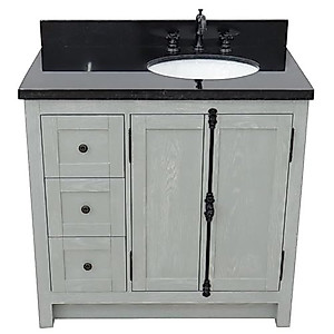 Plantation Solid Wood Vanity with Right Oval Sink in Gray Ash/Black