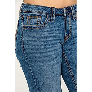 cffvdiz Bootcut Jeans for Women Mid Waist Slim Jeans Stretch Back Pocket Embroidered Bell Bottom Jeans,Blue,S