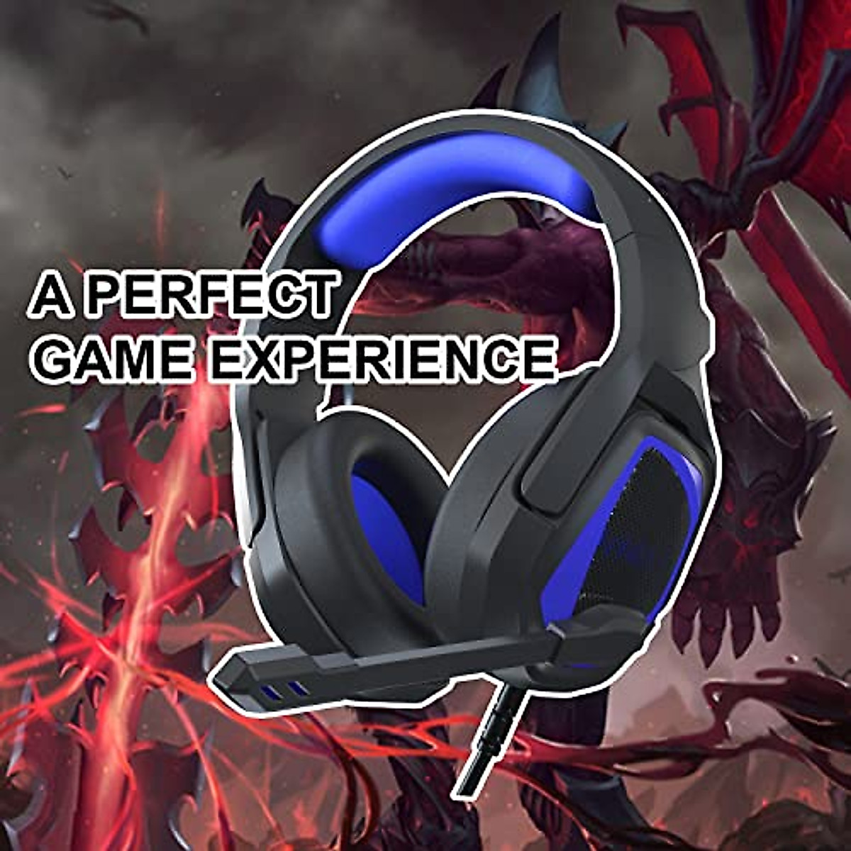 Emonoo Gaming Headset for PS4 PS5 Xbox Switch, Wired Over-Ear Headphones with Adjustable Active Noise Cancelling Mic for PC & MAC, Blue