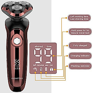 Electric Razor for Men, 4-in-1 Electric Shavers Cordless Face Shaver Rechargeable Men’s Razor Waterproof Rotary Shaver with Charge Station Nose Sideburns Trimmer Cleaning Brush Gift for Father Him