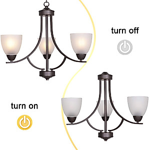 VINLUZ 3 Light Shaded Contemporary Chandeliers with Alabaster Glass Oil Rubbed Bronze Modern Light Fixtures Ceiling Hanging Mid Century Pendant Lighting for Dining Room Living Room Hallway Bedroom