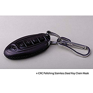 Cadtealir Calfskin Genuine Leather 2000-2018 Infiniti Infinity g35 qx56 fx35 q50 g37 m35 qx60 i35 qx80 q60 qx30 Key fob Cover case Holder only for 5 Buttons (4 Buttons)