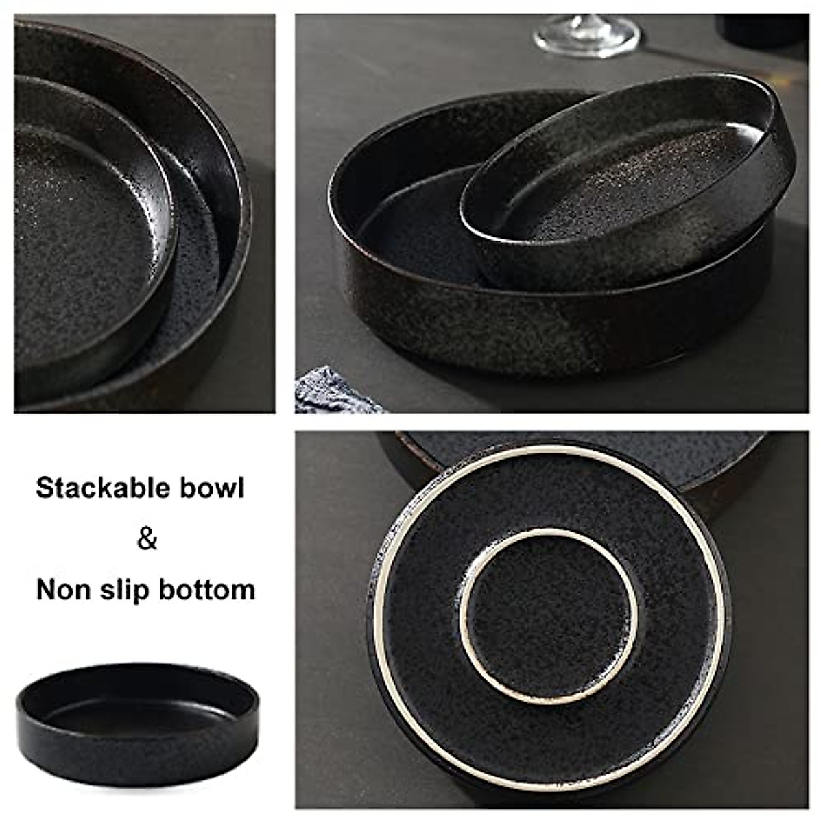 CUBANE ramen bowl set,fruit bowl,ramen bowl,large serving bowls,Large Ceramic Soup Plate. Black Stackable Pasta Bowl,Kitchen Serving Salad Bowl,Microwave and Oven Safe.-8inch (Size : 8inch)