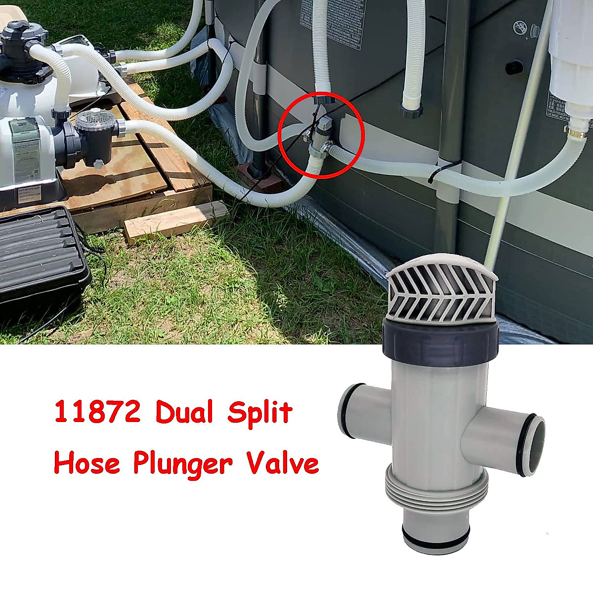 LicBund Dual Split Hose Plunger Valve Hose Connector Replacement for Valve Part Compatible with Above Ground Pool and Electric Manual Pool Pump (11872)