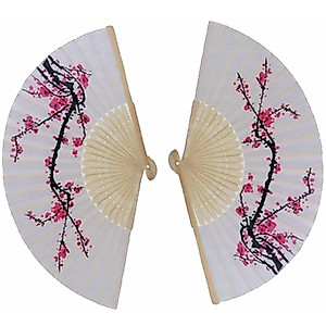 VANVENE 20 pcs Delicate Cherry Blossom Design Silk Folding Hand Fan Wedding Favors Gifts Japanese Party