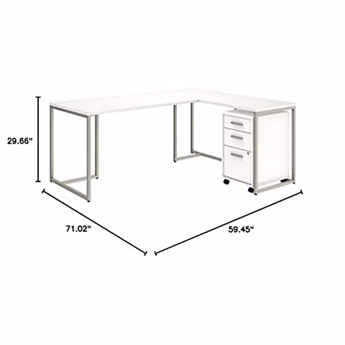 Bush Business Furniture Office by Kathy Ireland Method L Shaped Desk with 30W Return and Mobile File Cabinet, 72W, White