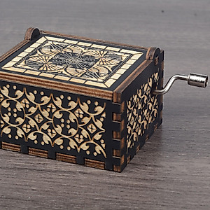 Kcikn Beauty Cute Hand-Crank Music Box for Him Her Small Wood Engrave Musical Box for Christmas Birthday Valentine's Day Black (Style C)