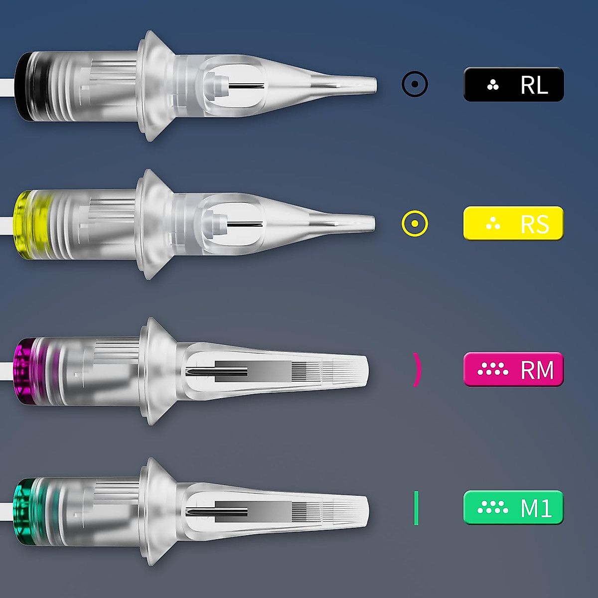 BIGWASP 50pcs Assorted Disposable Cartridge Tattoo Needles Round Shader Mixed 3RS 5RS 7RS 9RS 11RS (50pcs #12 Standard RS)